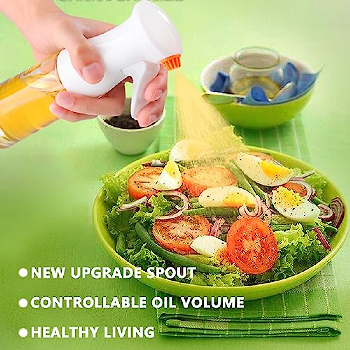 Calicage Olive Oil Sprayer for Cooking 230ml Glass Oil Spray Bottle for Kitchen Reusable Food Grade Oil Mister Spray Bottle for Air Fryer,Salad Making,Baking,BBQ (White)