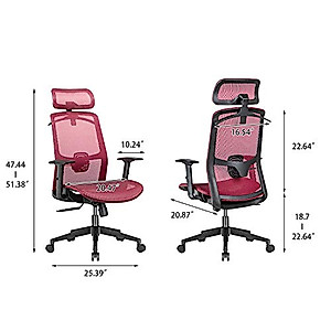 Furmax Ergonomic Office Chair Executive Chair with Mesh Seat High Back Computer Desk Chair with Adjustable Headrest Lumbar Support Armrest Rolling Task Chair with Clothes Hanger (Red)