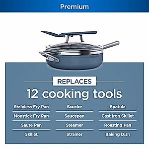 Ninja CW102BL Foodi NeverStick PossiblePan, Premium Set with 4-Quart Capacity Pan, Steamer/Strainer Basket, Glass Lid & Integrated Spatula, Nonstick, Durable & Oven Safe to 500°F, Macaron Blue
