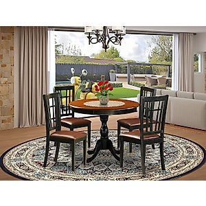 East West Furniture AMNI5-BCH-LC Antique 5 Piece Set for 4 Includes a Round Kitchen Table with Pedestal and 4 Faux Leather Dining Room Chairs, 36x36 Inch