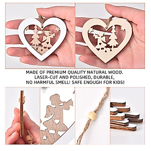 IDATOO Christmas Tree Ornaments Set of 24 Wooden Craved Hanging Craft Decorations for Winter Wonderland, 3D Rustic Farmhouse Christmas Ornaments Holiday Decor for Christmas Tree Home Office (White)