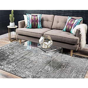 Unique Loom Sofia Collection Area Rug - Casino (6' 1" x 9' Rectangle, Dark Gray/ Ivory)