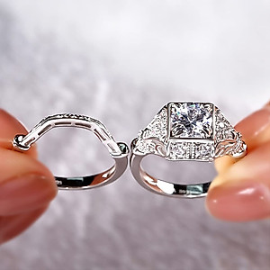 Jeulia Vintage Milgrain Round Cut Sterling Silver Ring Set Wedding Engagement Anniversary Promise Ring Bridal Sets for Women With Jewelry Box (Silver, 7)