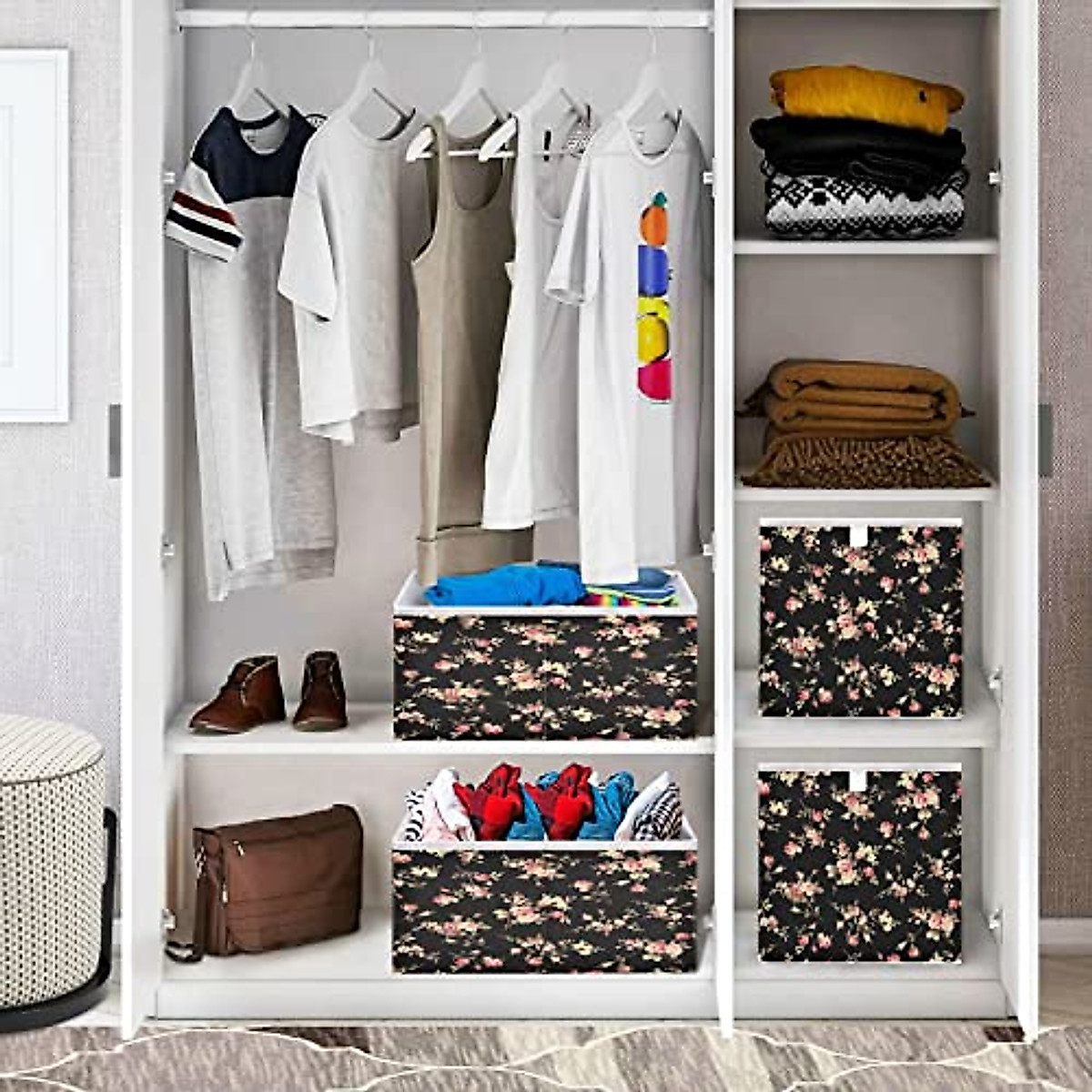 Kigai Storage Basket Floral Foldable Storage Bin 11 X 11 X 11 Inches Cube Storage Baskets Box for Shelves Closet Laundry Nursery Bedroom Home Decor