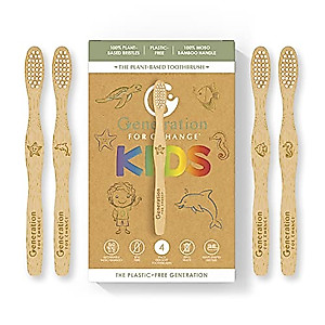 Generation For Change The Plant Based Kids Toothbrush 4 Pack Soft Sustainable Bamboo Toothbrushes | Biodegradable Plastic Free Bristles Made from Castor Oil | Eco Friendly | Zero Waste Products