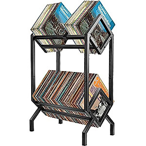 BOEASTER Vinyl Record Storage Rack, Record Holder 160-200 LP Storage Shelf Display Stand for Albums Books Magazines Files, Matte Black