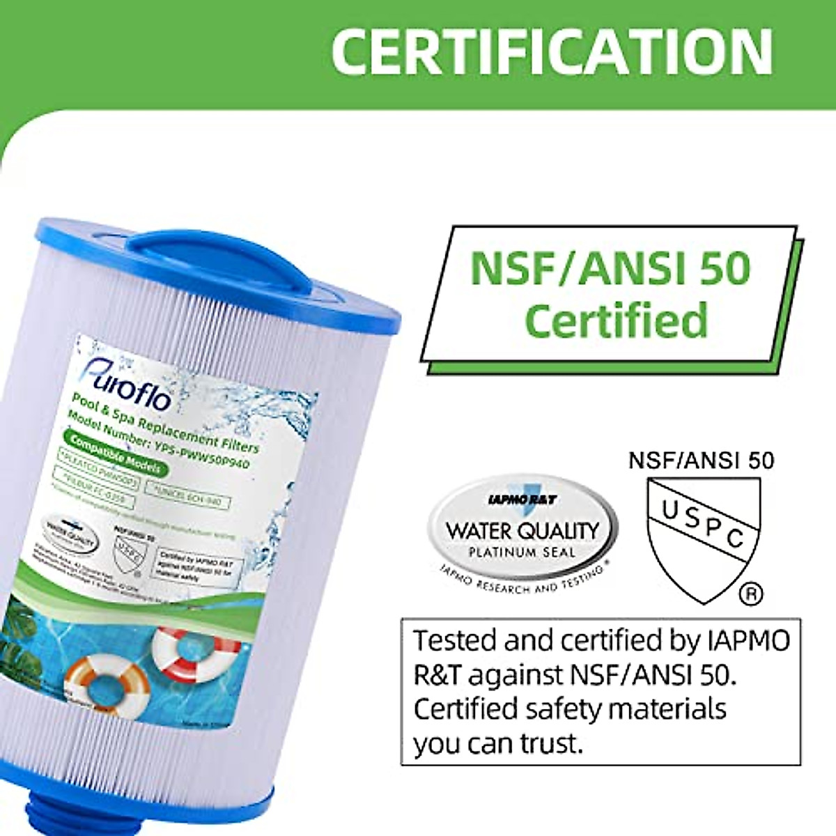 PUROFLO Spa Hot Tub Filter Cartridge Replacement for PWW50P3(1 1/2" Coarse Thread)|Unicel 6CH-940, 817-0050|Filbur FC-0359,25252, Waterway Front Access Skimmer, Screw in SAE Thread Filter 2 Pack