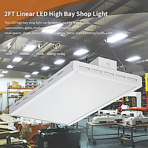 FAITHSAIL 165W Linear LED High Bay Shop Light 2FT, 22000LM, 5000K, Industrial LED Warehouse Lighting, 2 Foot Indoor Aisle Area Workshop Garage Highbay LED Lights, 4 Lamp Fluorescent Equivalent