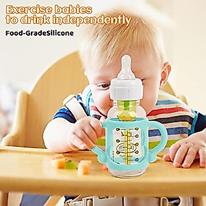 4 Pack Baby Bottle Handles, Silicone Bottle Handles for Dr Brown Narrow Baby Bottles, Baby Bottle Holder with Easy Grip Handles to Hold Their Own Bottle, BPA Free