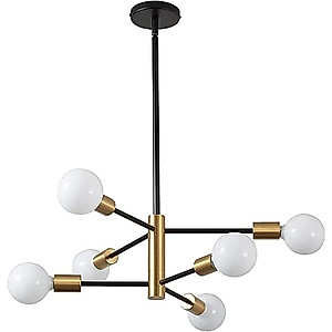 MOUFIER Sputnik Chandelier Black and Gold Ceiling Light Height Adjustable E27 Modern Ceiling Lighting Fixture for Living Room Bedroom Dining Room Kitchen Office (6-Light)