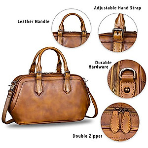 Genuine Leather Bags for Women Top Handle Handmade Handbag Vintage Style Crossbody Purses (Brown)
