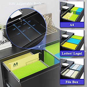 Hak Metal 3 Drawer Lateral File Cabinet with Lock, Black Office File Cabinet for Storing Legal/Letter A4 Size File, Mordent Locking Lateral Filing Cabinets for Home Office (Black)