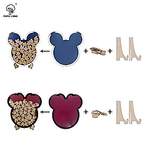 PAPA LONG Woodland Alternative Baby Shower Guest Book for Mickey Mouse Baby Shower or Birthday Party Decorations Including 42pcs Small Wooden Mouse Head Cutouts for Wishes