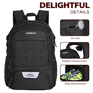 LARIPOP Boys Soccer Bag - Soccer Backpack, Colorful Waterproof Sports Bag Suitable for Volleyball, Basketball Accessories, Large Capacity Equipment Bag, with Ball Compartment and Laptop Compart