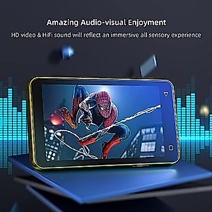 80GB MP3 Player with Bluetooth and WiFi, MP4 MP3 Player with Spotify,Spotify Kids，4" Full Touch Screen with Pandora, Music Player with Audible，Android MP3 with Speaker (Gold_Black)