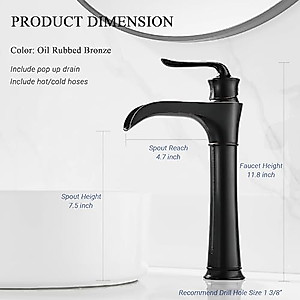Farmhouse Waterfall Bathroom Faucet for Vessel Sink Single Hole Bowl Mixer Tap, MYHB Oil Rubbed Bronze SH8012H