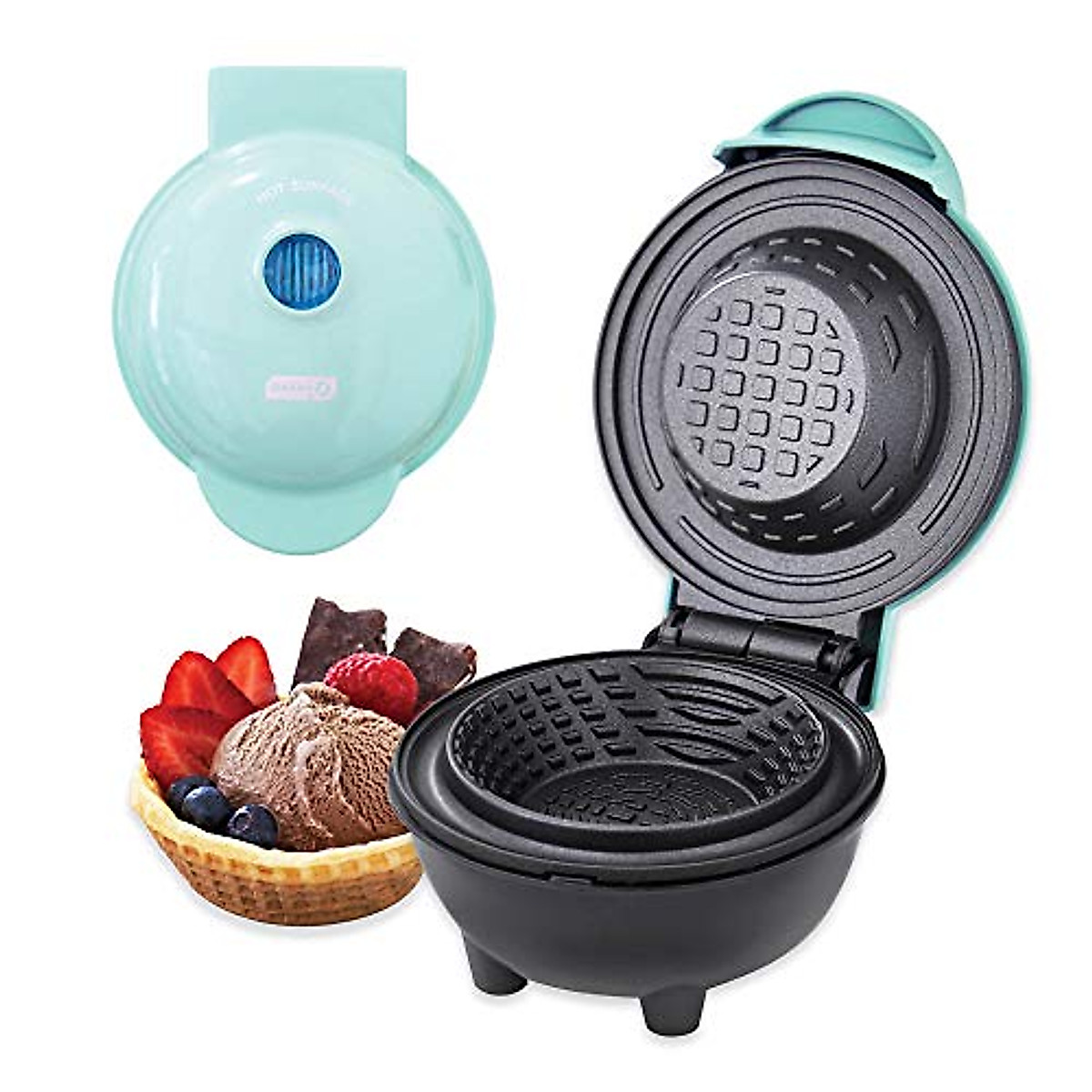DASH Mini Waffle Bowl Maker for Breakfast, Burrito Bowls, Ice Cream and Other Sweet Deserts, Recipe Guide Included - Aqua
