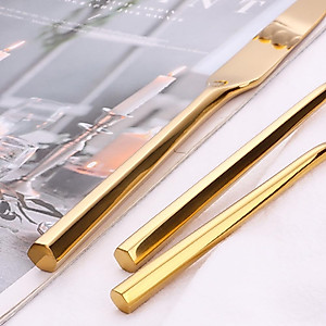 Aimilan 30 Piece Gold Flatware Set Service for 6, 18/10 Stainless Steel Hexagonal diamond Handle Silverware Set, Thickened tableware Cutlery Set, Mirror Polished, Dishwasher Safe