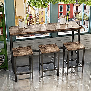 60'' Counter Height Bar Table Set, 3 Piece Narrow Dining Table Set, Long Pub Table with 3 Stools for Kitchen, Living Room, Bar, Cafe, Small Space (Natural)