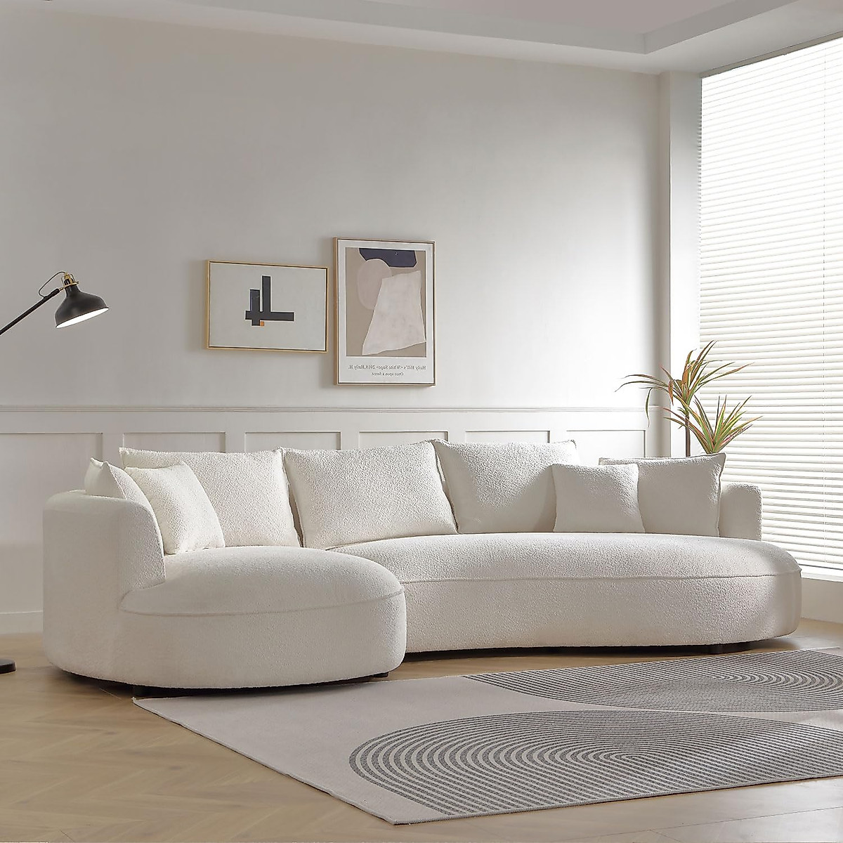 HanStrong Curved Sofa 124.8" L Shaped Sectional Sofa Couch, 4 Seat Cream Sofa Comfy Upholstery Boucle Fabric Couch with Left Chaise and Pillows for Living Room Bedroom Apartment Home Office