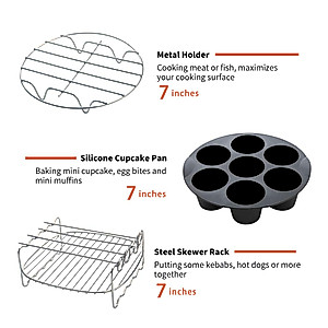 Air Fryer Accessories 9PCS for Gowise Gourmia Cozyna Ninja Air Fryer, Fit all 3.7QT - 5.8QT Power Deep Hot Air Fryer with 7 Inch Cake Barrel, Pizza Pan, Cupcake Pan, Oven Mitts, Skewer Rack,