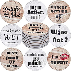 ENKORE Novelty Coasters Set of 8 Funny Quotes - Hilarious Party Conversation Starter, Housewarming Gift for Guy or Badass- X Large 4.3" Marble Finish with Cork Back fit All Drink Glass and Table Types