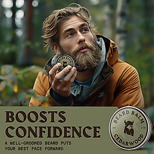 Striking Viking Beard Balm for Men - Leave-In Beard Conditioner - Styling Balm with Natural Butter - Argan & Jojoba Oils, Strengthens & Softens (Cedar Scent, 2 Oz) - Mustache Wax