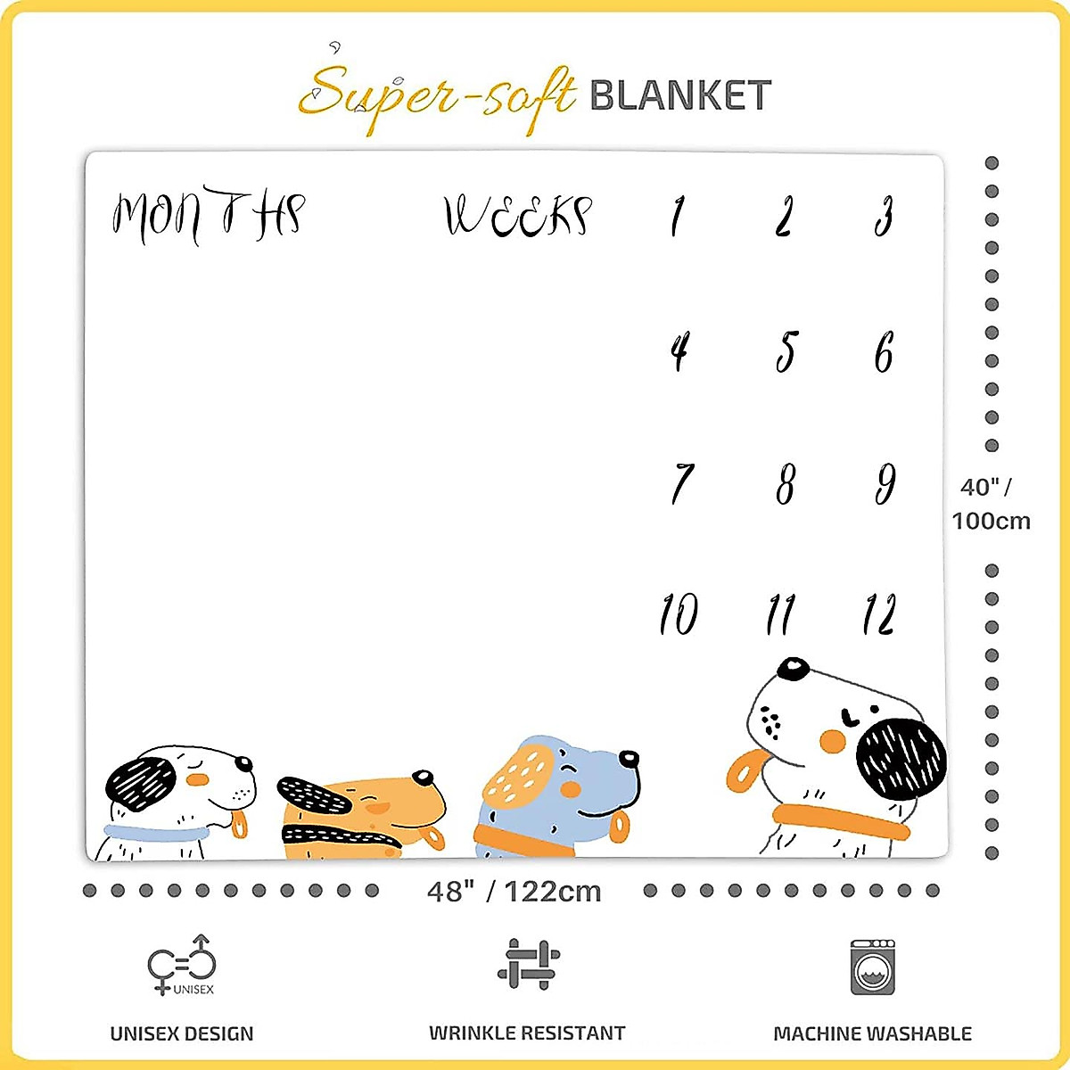 LUCKBTY Baby Month Milestone Blanket Puppy Pet Dog Blanket | Swaddle Toddler Set | Hospital Receiving Blanket Newborn Boy Girl Unisex Neutral with Frame & Floral Wreath 48"x40" BTXYLU78