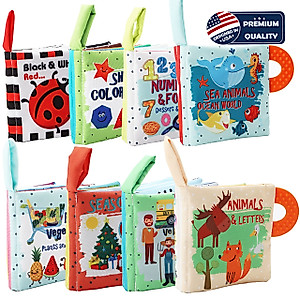 Baby Books Toys Gifts, Touch and Feel Cloth Crinkle Books for Babies,Infant Toddler Baby 0-3-6-12-18 Months,Early Learning Toys 6 to 12 Months 1-2 Years Old,Christmas Shower Gift for Boys Girls,8 PCS