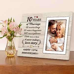 10 Year Anniversary Romantic Gifts for Him Her, 10th Anniversary Valentines Gifts for Wife Husband - 10th Anniversary Picture Frame Gifts for 4x6 Photos - Best Couple Gifts for 10th Wedding