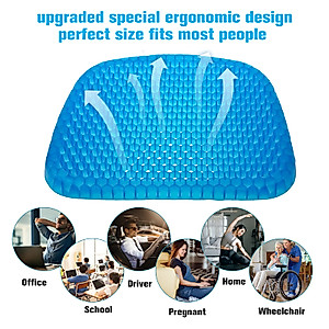 GHEMYULP Gel Seat Cushion,Office Chair Car Wheelchair Seat Cushion for Long Sitting,Cooling Seat Cushion Honeycomb Design with Non-Slip Cover,Pressure Relief(Arc:16.5 x 15.0 x 1.9 inches)