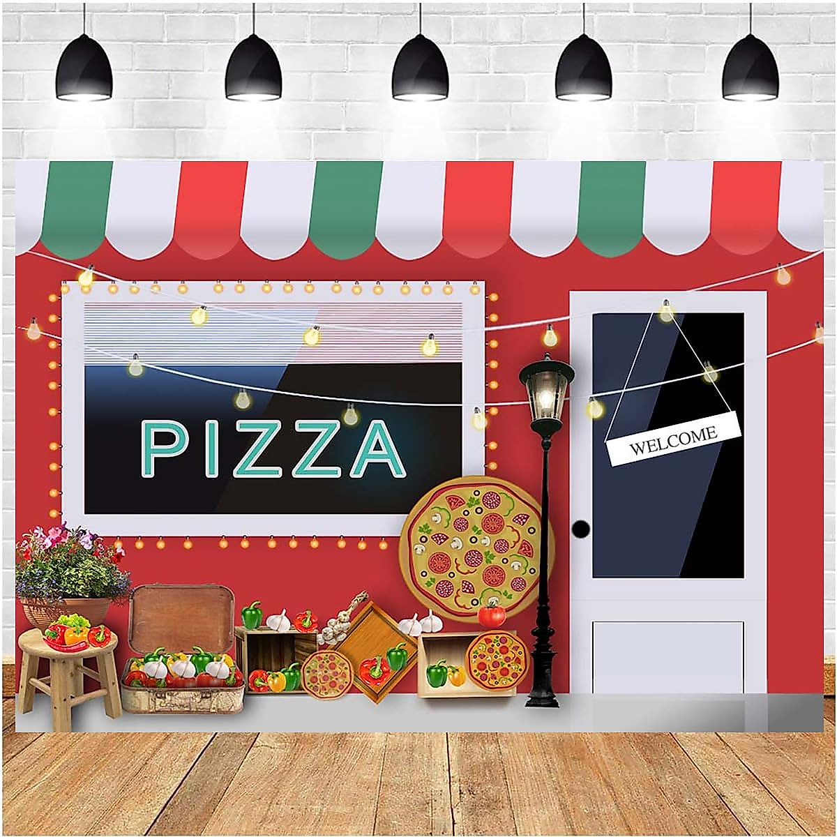 Pizza Shop Photography Background 1st Birthday Pizza Party Decor Backdrop Girls Boys Cooking Theme Birthday Party Background Newborn Baby Shower Cake Table Banner (7X5FT)