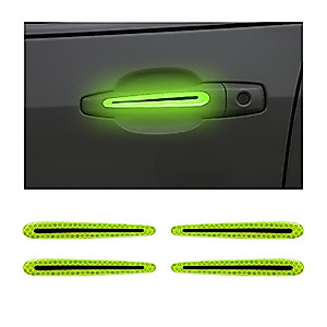 Fekey&JF 4PCS Car Door Handle Protector Reflective Stickers, 3D Car Door Handle Cup Scratches Protective Films, Night Visibility Safety Warning Decal, Universal for Most Cars (Green)