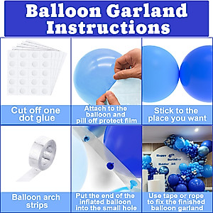 NISOCY 124Pcs Blue Balloons Garland Arch Kit, 18In 12In 10In 5In Baby Light Blue Royal Blue Metallic Blue Balloons for Baby Shower Birthday Baseball Nautical 4th of July Independence Party Decorations