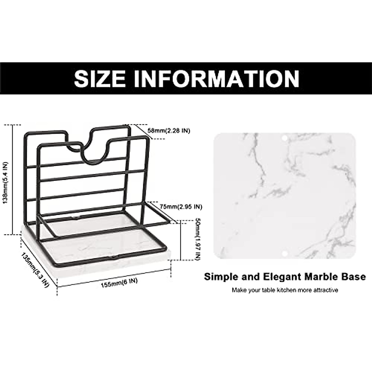 Livabber Napkin Holder with Marble Base, Metal Napkin Holder with Salt and Pepper Shakers Caddy Modern Napkin Dispenser with Spice Condiment Rack for Table Kitchen Countertop (Black)