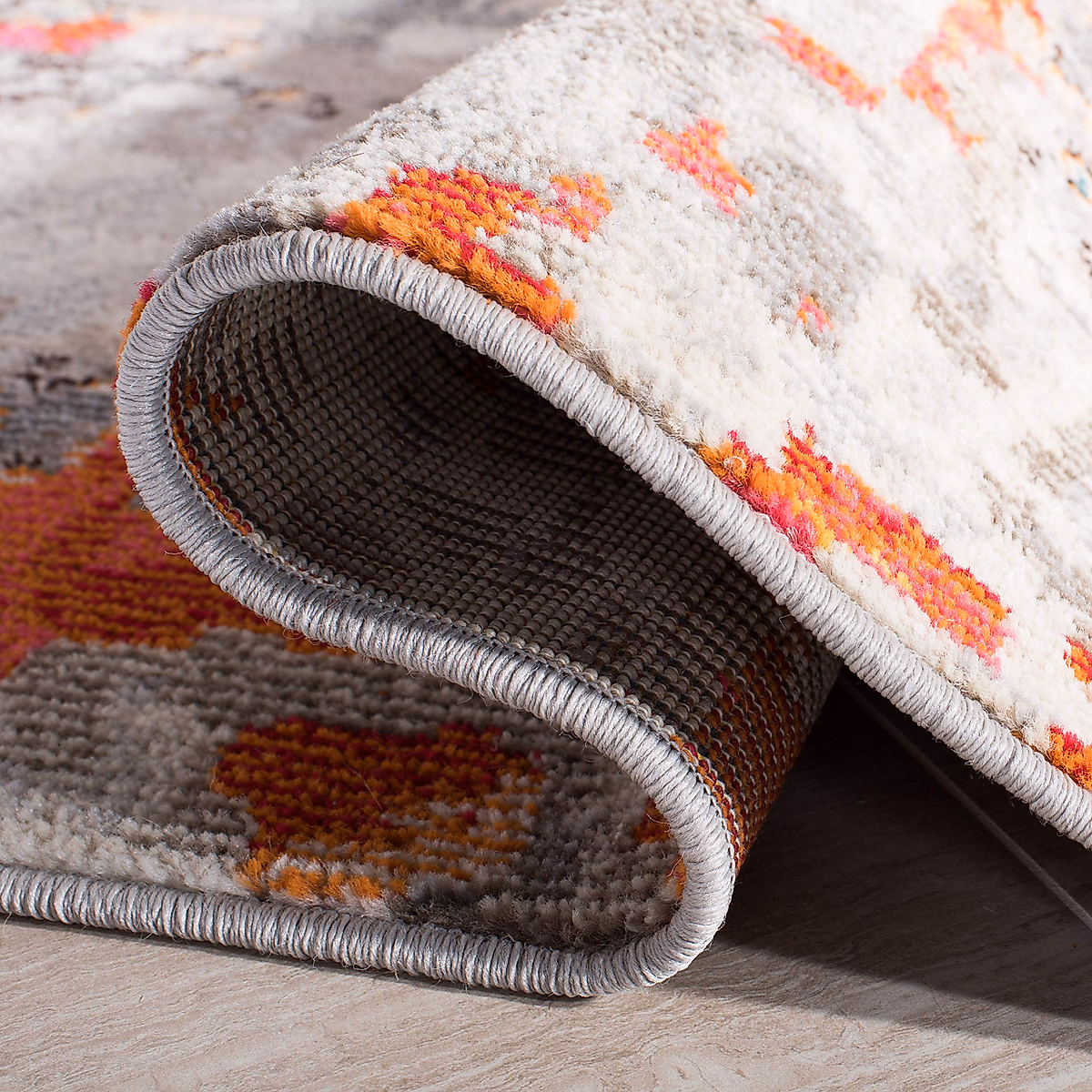 SAFAVIEH Madison Collection Runner Rug - 2'2" x 12', Grey & Orange, Boho Abstract Distressed Design, Non-Shedding & Easy Care, Ideal for High Traffic Areas in Living Room, Bedroom (MAD425H)