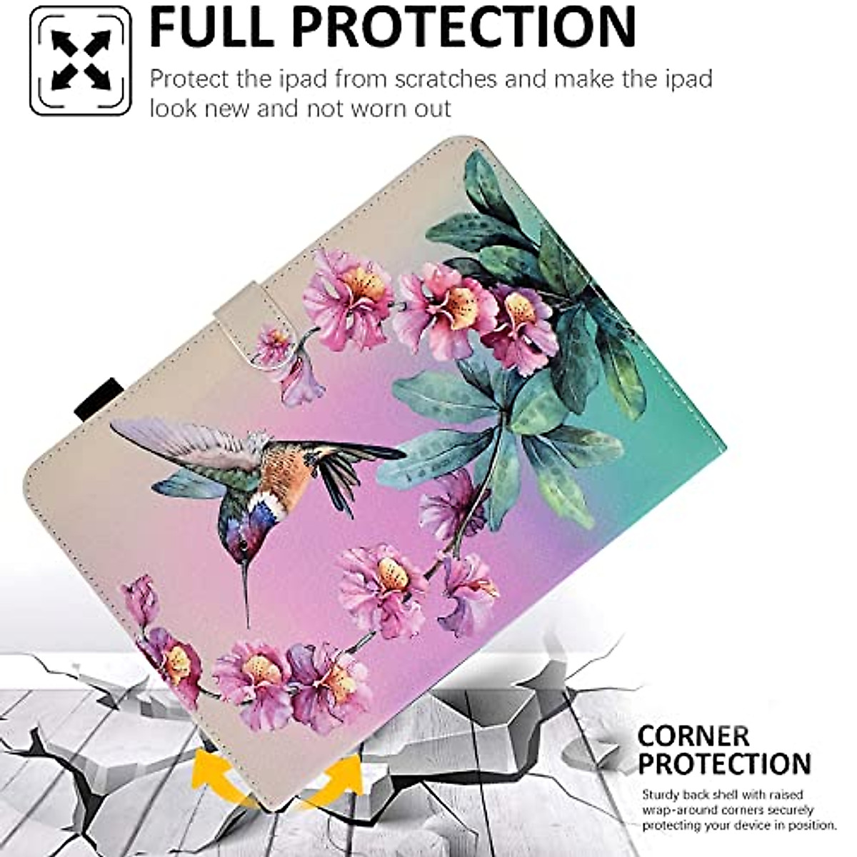 KEROM Case for Galaxy Tab A8 10.5 inch 2022 (Model: SM-X200/X205/X207), PU Leather Folio Stand Protective Cover with Auto Wake/Sleep, Card Slot, Pen Holder for Galaxy Tab A8 10.5 Case - Hummingbird