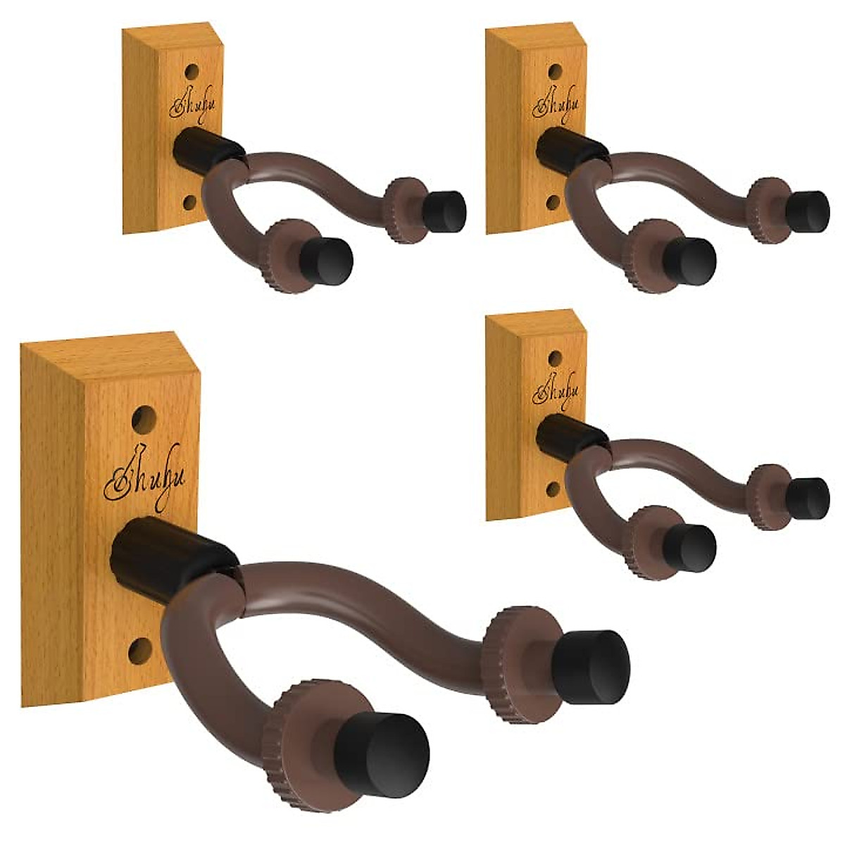 Ohuhu Guitar Wall Mount Hanger, 4-Pack Rotatable Hardwood Guitar Hangers with Screws, Adjustable Stopper Guitar Mount Hook Holder Stand for Acoustic Electric Guitar Banjo Bass Ukulele Mandolin (Wood)