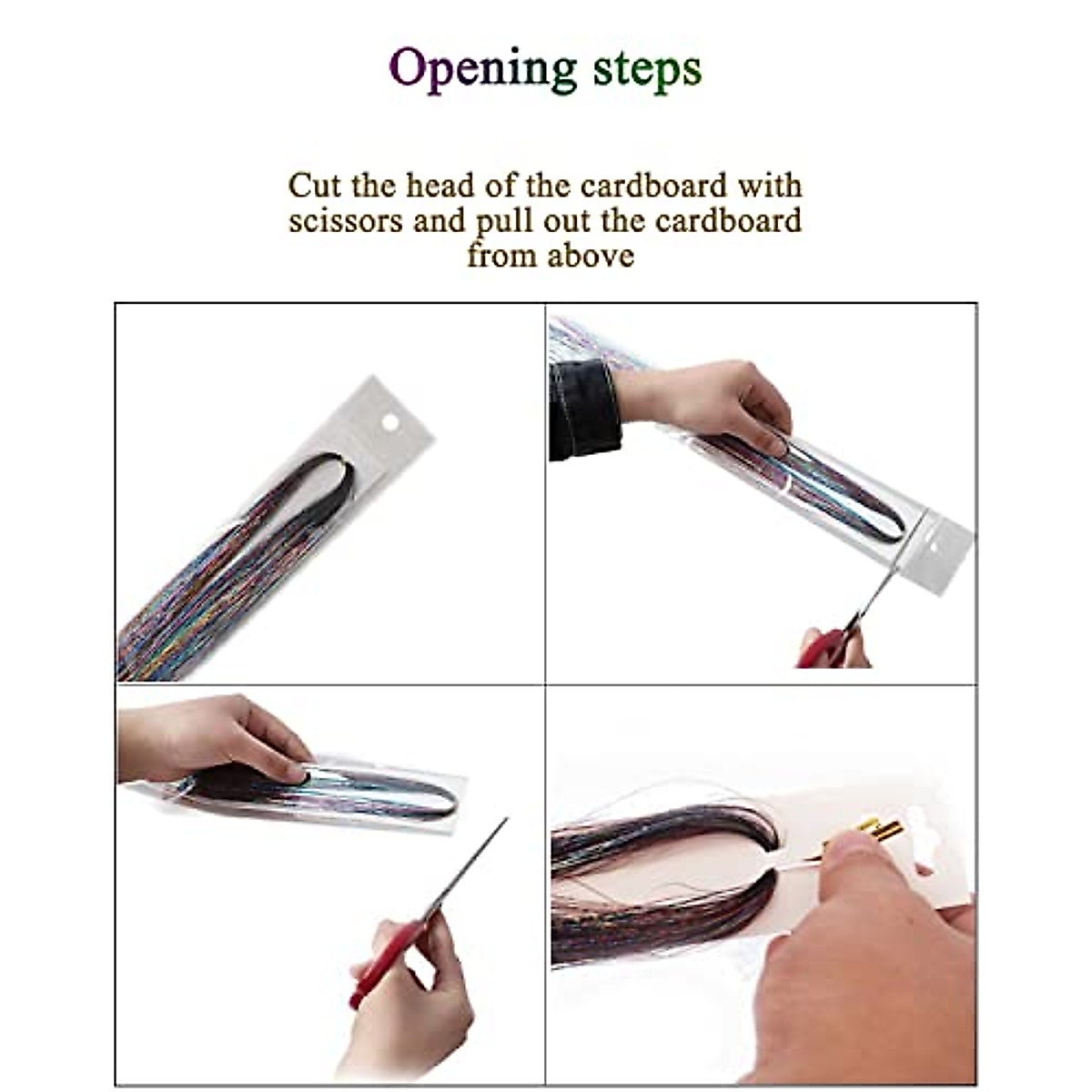 Sedfzo 47 Inch Tinsel Hair Extensions Glitter Kit - 12 Mixed Colors 2400 Strands Sparkling Shiny Hair Tinsel with Tools for Ball Party,Halloween Christmas New Year Halloween Cosplay Party