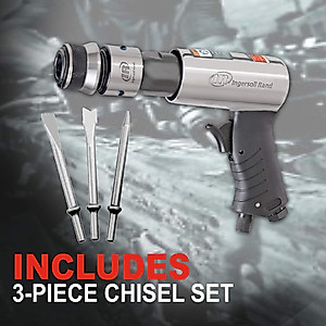 Chicago Pneumatic CP7115 Compact Air Powered Needle Scaler, 12 x 1/8", 4,000 BPM & Ingersoll Rand 114GQC Air Hammer - 3 PC Chisel Set with Tapered Punch, 2-5/8 Inch stroke, 3500 BPM, Gray