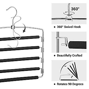 SONGMICS Double-Rail Clothes Rack Bundle with 3-Pack 5-Bar Pants Hangers, Industrial Pipe Design Garment Rack on Wheels, Space-Saving Trousers Hangers with Swing Arms, Black UHSR60B and UCRI041BK