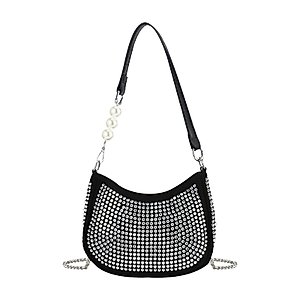 Evevictor Clutch Purse for Women, Bling Crossbody Handbag, Rhinestone Money Hand Bag (White)