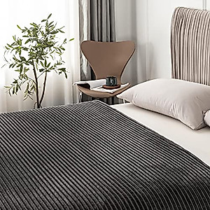 DaysU Striped Fleece Blanket, Soft Cozy Reversible Flannel Sherpa Throw Blanket for Couch, Thick Warm Fluffy Fuzzy Plush Large Queen Size Blanket for Bed, 1 Pack, 86" x 94", Grey