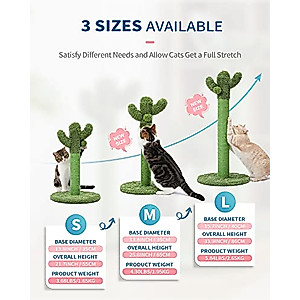 Made4Pets Cat Scratching Post, Cactus Cat Scratcher Kitten Scratching Post with Natural Sisal Rope for Indoor Cats Claw Scratcher, Vertical Green Cat Tree with Dangling Balls for Small Cats Kittens