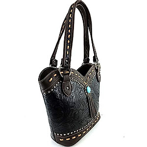 Zelris Turquoise Concho Floral Women Conceal Carry Bucket Tote Purse (Black)
