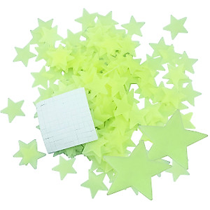 HoneyToys 200PCS 1.2" Luminous Stars Glow in The Dark Fluorescent Noctilucent Plastic Wall Stickers Decals for Home Ceiling Wall Bedroom (Yellow)