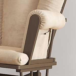 Child Craft Tranquil Glider Rocker and Ottoman Set, Extra Thick Padded Cushion with Convenient Storage Pockets, Solid Wood Base & Frame (Cocoa Bean Brown Frame with Tan Microfiber Foam Cushion)