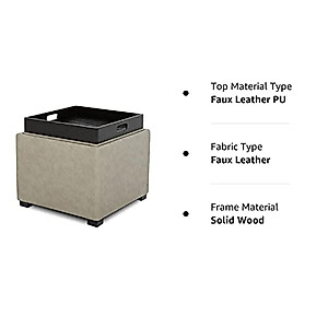 CHITA Storage Ottoman Cube with Tray,Footrest Stool Seat Serve as Side Table, PU Leather in Stone Gray