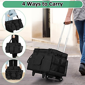 LoDrid Rolling Cleaning Bag with Detachable Trolley, Portable Cleaning Cart on Wheels for Cleaning Supplies, Professional Cleaning Caddy with Shoulder Strap for Housekeepers, Black (Patent Design)