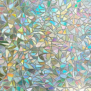 LEMON CLOUD Window Privacy Film, Decorative Window Film, Stained Glass Window Stickers, Rainbow Cling Holographic, Window Covering Prism Film, No Glue Frosted Half Moon Anti-UV(17.5 x 78.7 Inch)